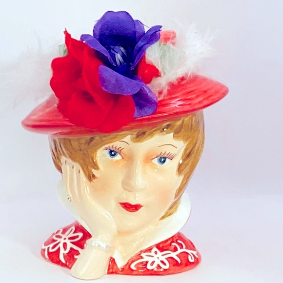 Lefton | Accents | Lefton Hand Painted Red Hat Lady Head Vase Planter ...